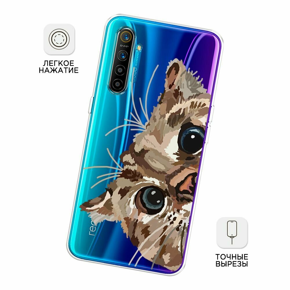 Чехол на Realme XT / Реалми XT с принтом "Любопытный кот", прозрачный — фото 1