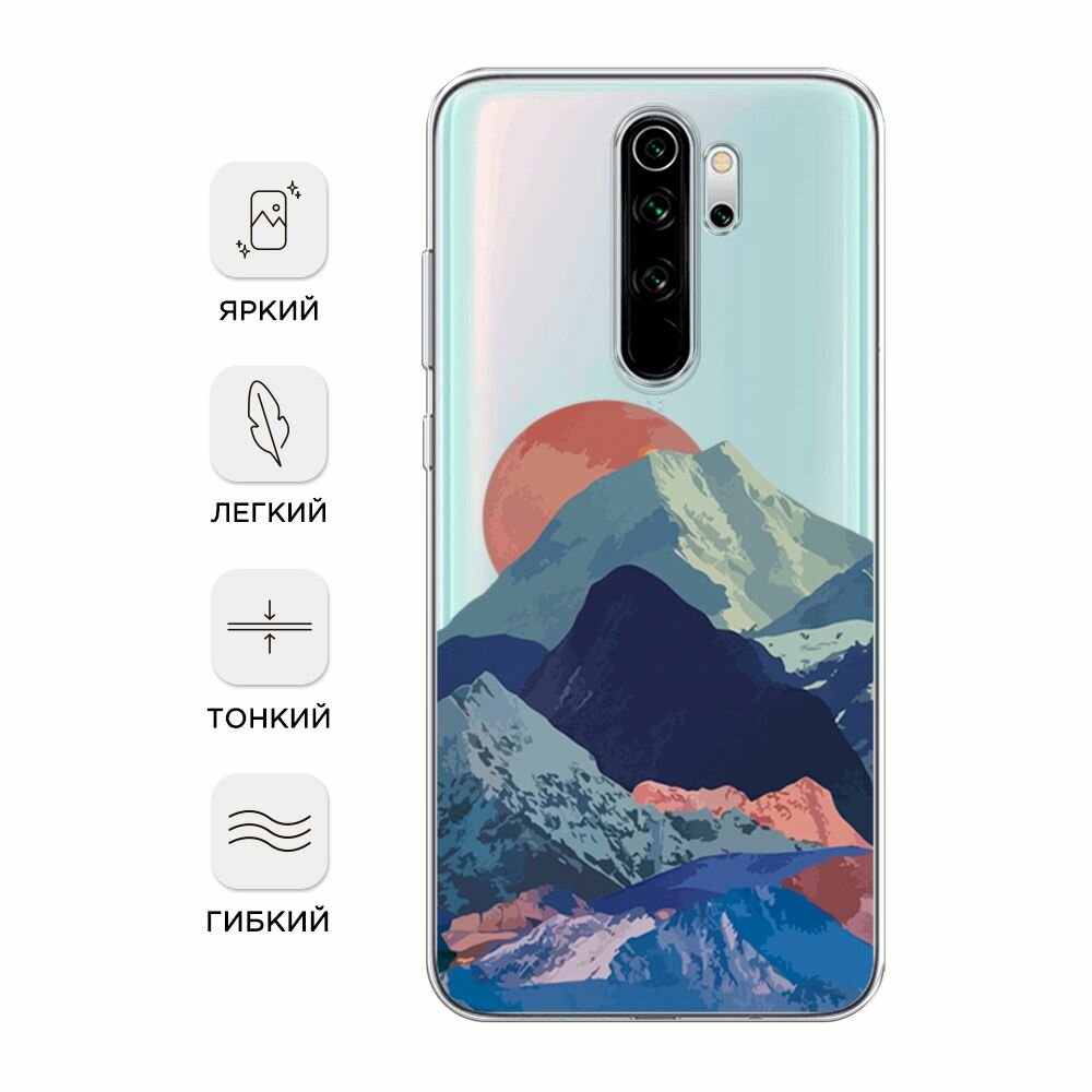 Чехол на Xiaomi Redmi Note 8 Pro / Сяоми Редми Нот 8 Про с принтом "Закат в снежных горах", прозрачный — фото 1