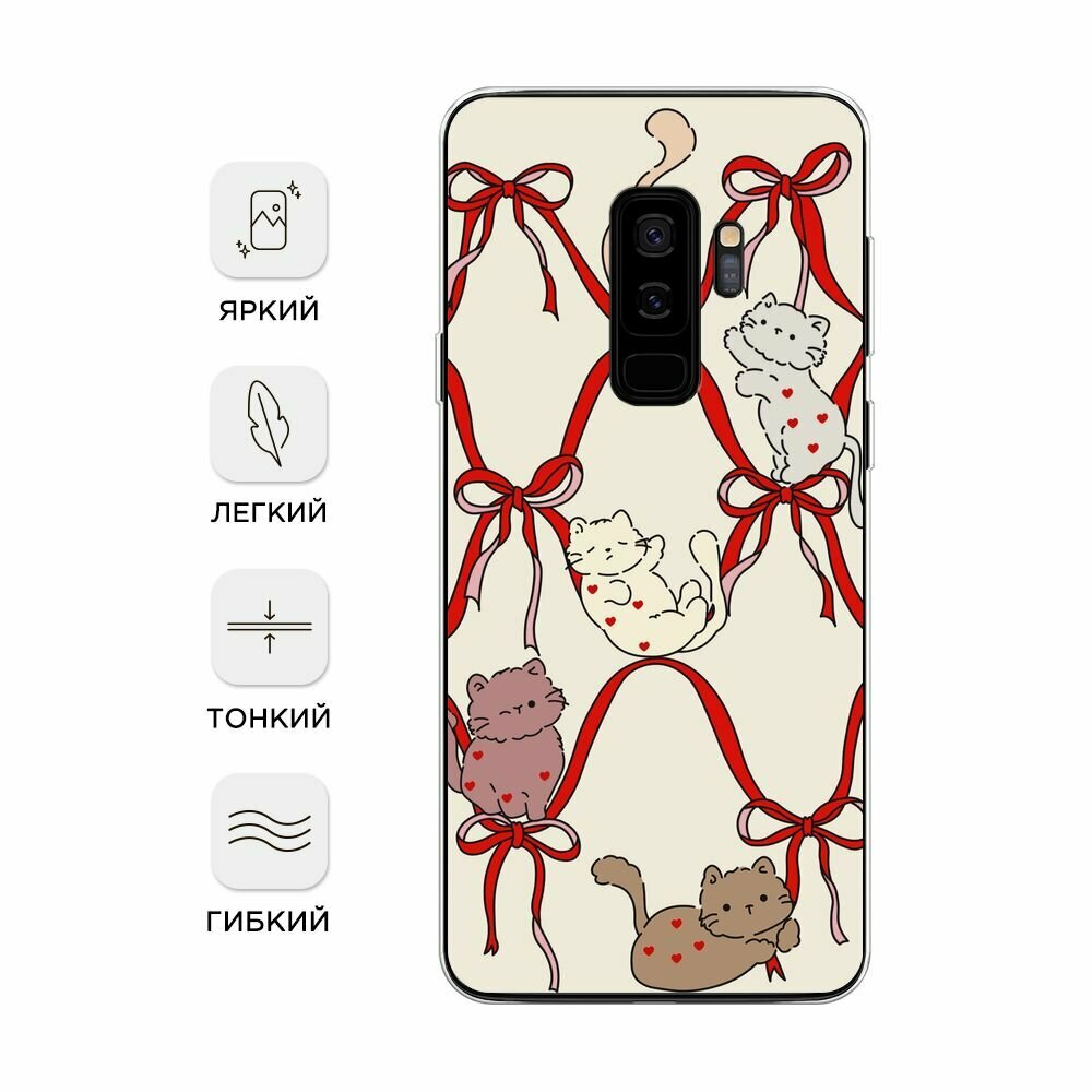 Чехол на Samsung Galaxy S9 + / Самсунг Галакси С9 Плюс с принтом "Котики в ленточках 1" — фото 1
