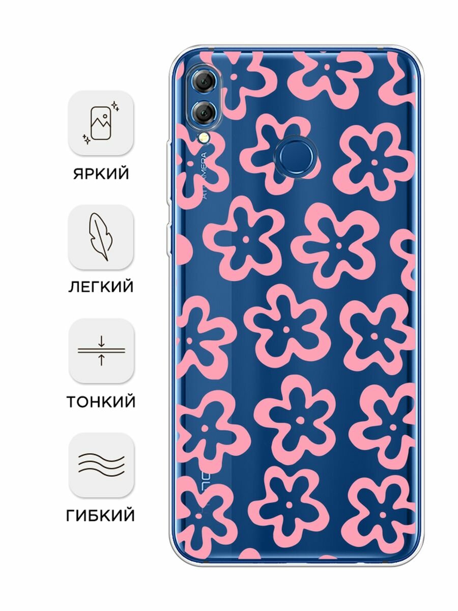 Чехол на Honor 8X / Хонор 8Х с принтом "Простые розовые цветочки", прозрачный — фото 1