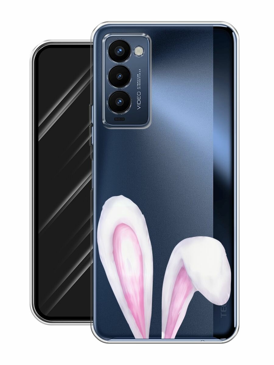 Чехол на Tecno Camon 18P / Техно Камон 18Р с принтом "Кроличьи уши 2", прозрачный — фото 1