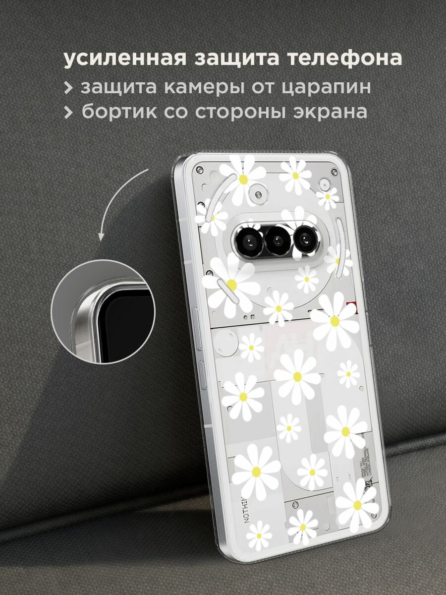 Чехол на Nothing Phone 3a / Нотинг Фон 3а с принтом "Большие ромашки", прозрачный — фото 1