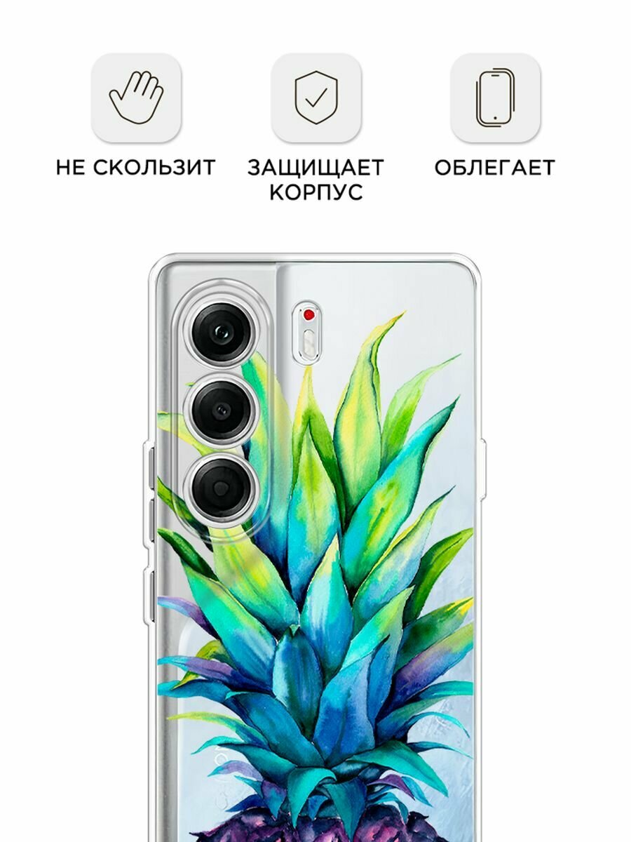 Чехол на Tecno Camon 40 Pro / Текно Камон 40 Про с принтом Яркий ананас, прозрачный — фото 1