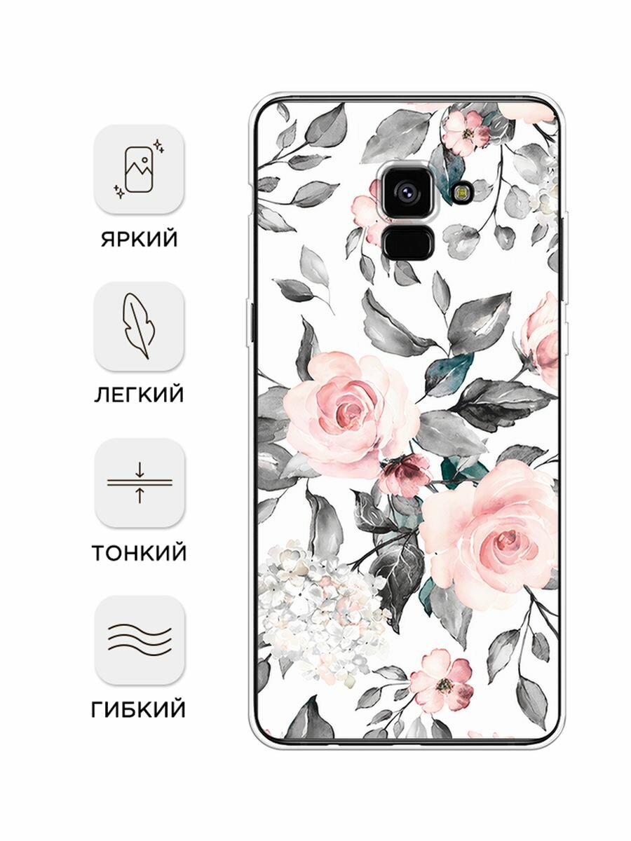Чехол на Samsung Galaxy A8 + / Самсунг Галакси А8 Плюс 2018 с принтом "Розы на белом" — фото 1