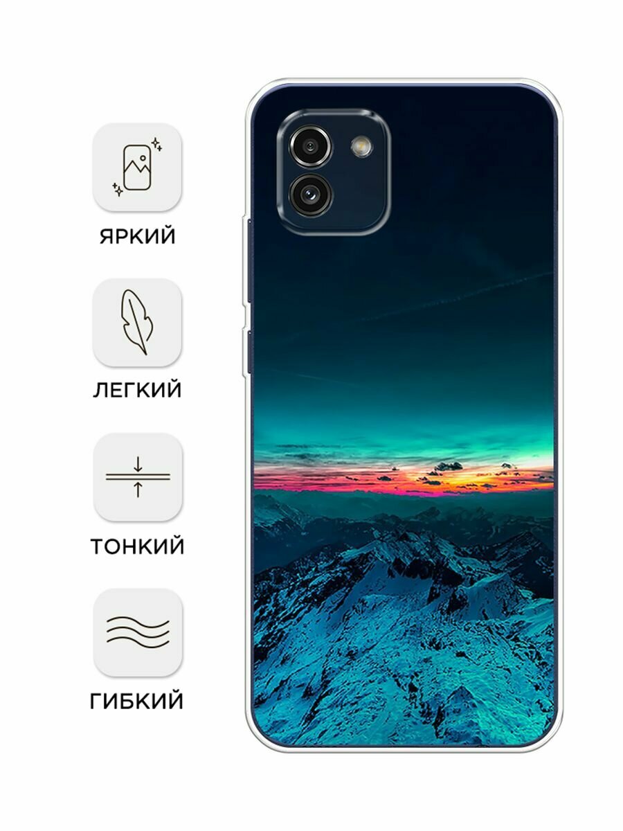 Чехол на Samsung Galaxy A03 / Самсунг Галакси А03 с принтом "Закат в горах" — фото 1
