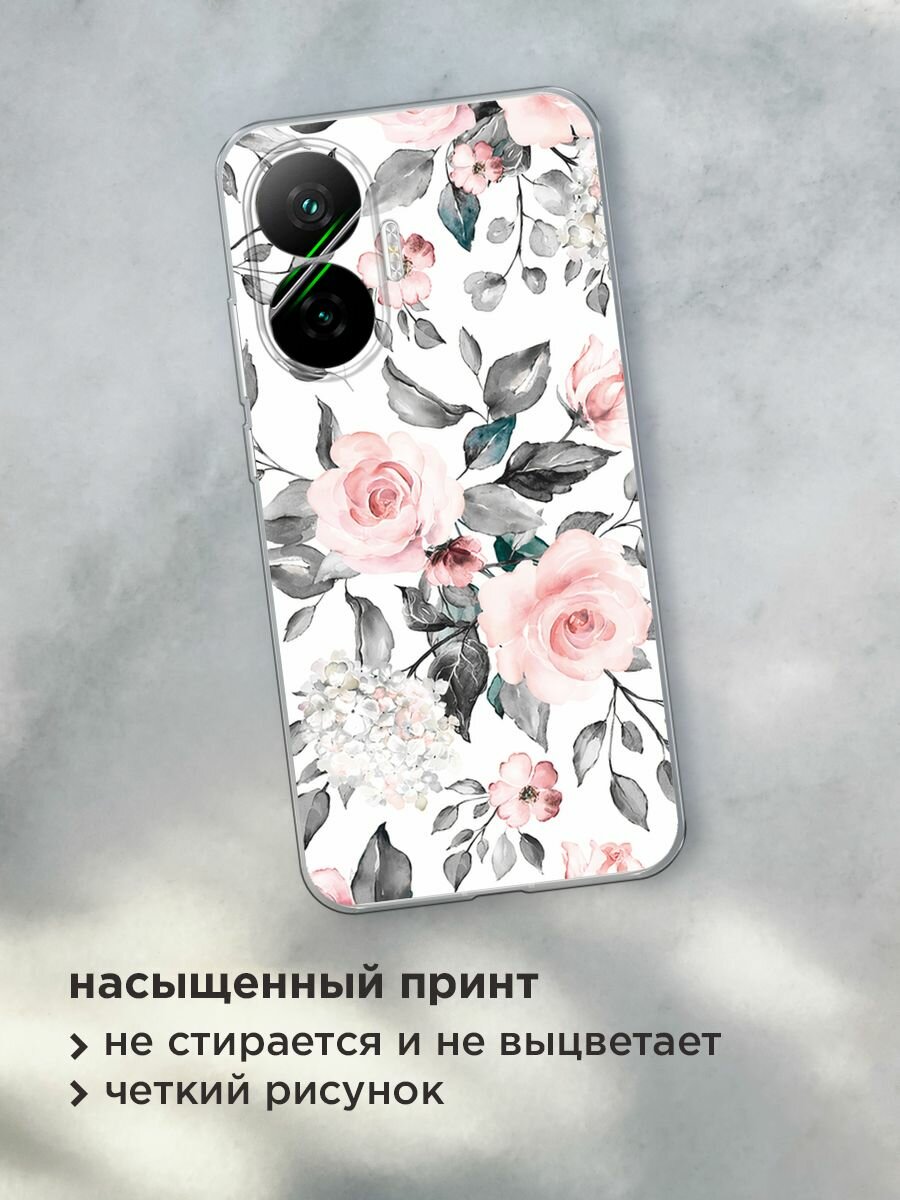 Силиконовый чехол на Poco F7 / Поко F7 с принтом "Розы на белом" — фото 1
