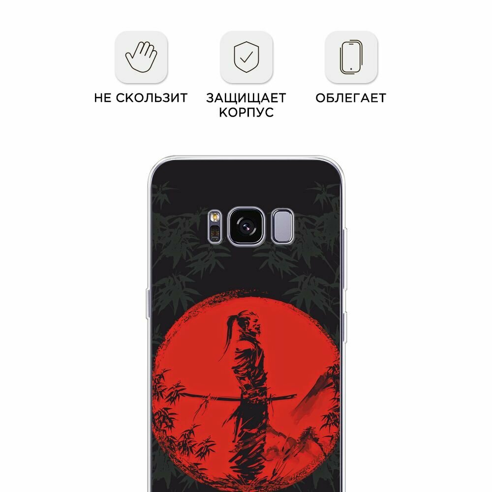 Чехол на Samsung Galaxy S8 + / Самсунг Галакси С8 Плюс с принтом "Самурай на красном фоне" — фото 1