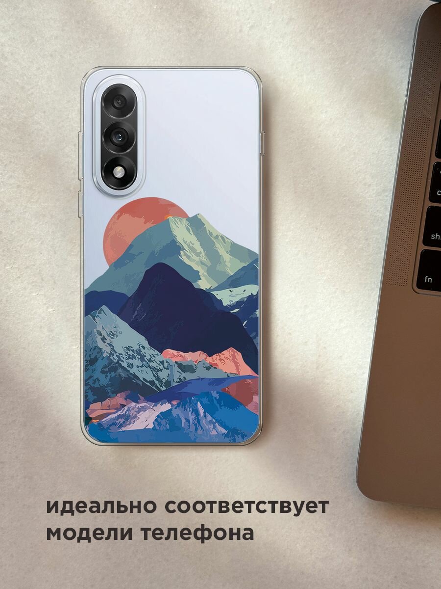 Чехол на OnePlus Nord 5 / Ван Плас Норд 5 с принтом "Закат в снежных горах", прозрачный — фото 1