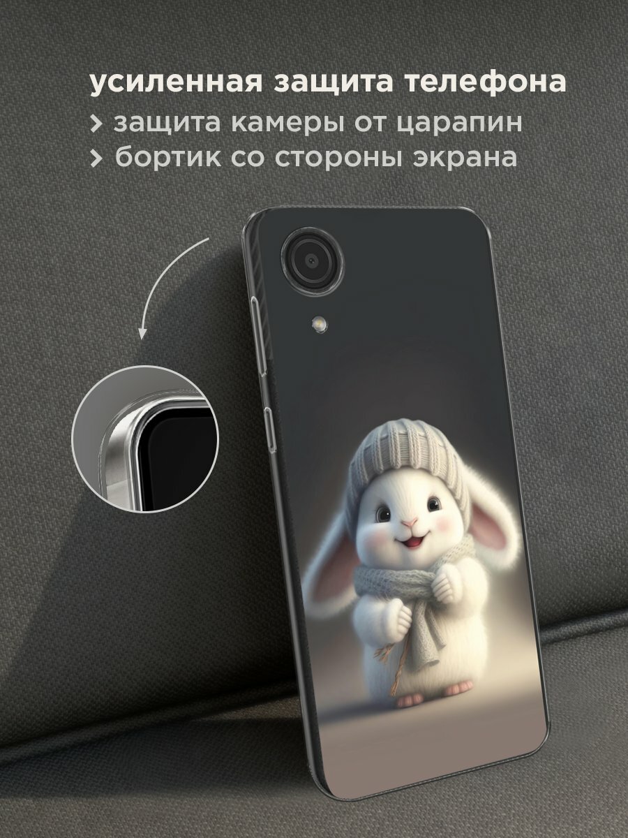 Чехол на Samsung Galaxy A03 Core / Самсунг Галакси А03 Core с принтом "Белый крольчонок в шапке" — фото 1
