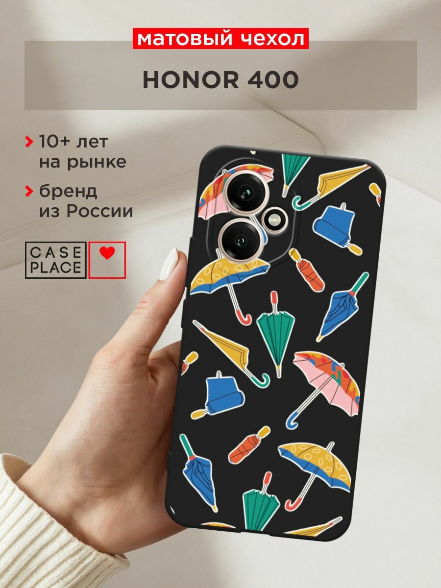Чехол на Honor 400 / Хонор 400 с принтом "Зонты паттерн", прозрачный