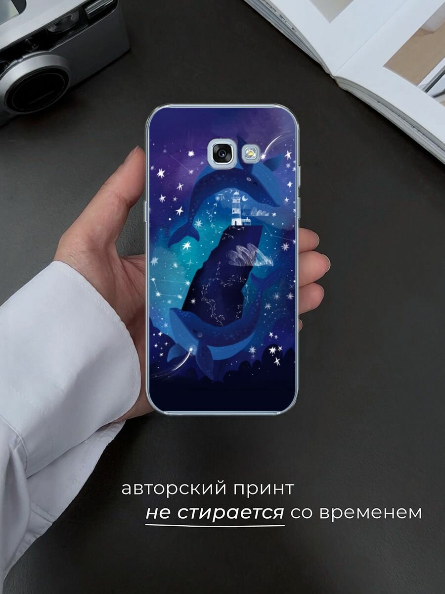 Чехол на Samsung Galaxy A5 2017 / Самсунг Галакси А5 2017 с принтом "Ночные киты" — фото 1