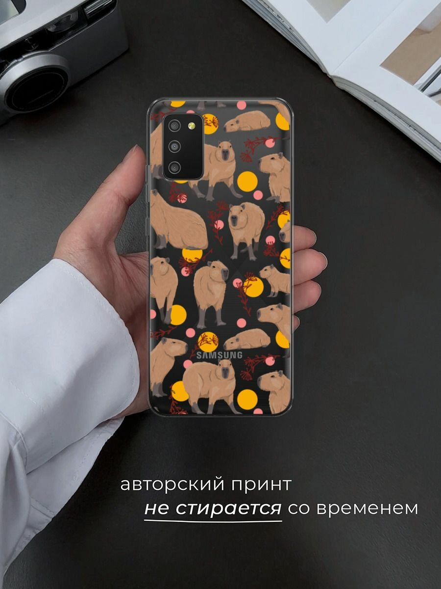 Чехол на Samsung Galaxy A02s / Самсунг Галакси A02s с принтом "Капибара паттерн", прозрачный — фото 1