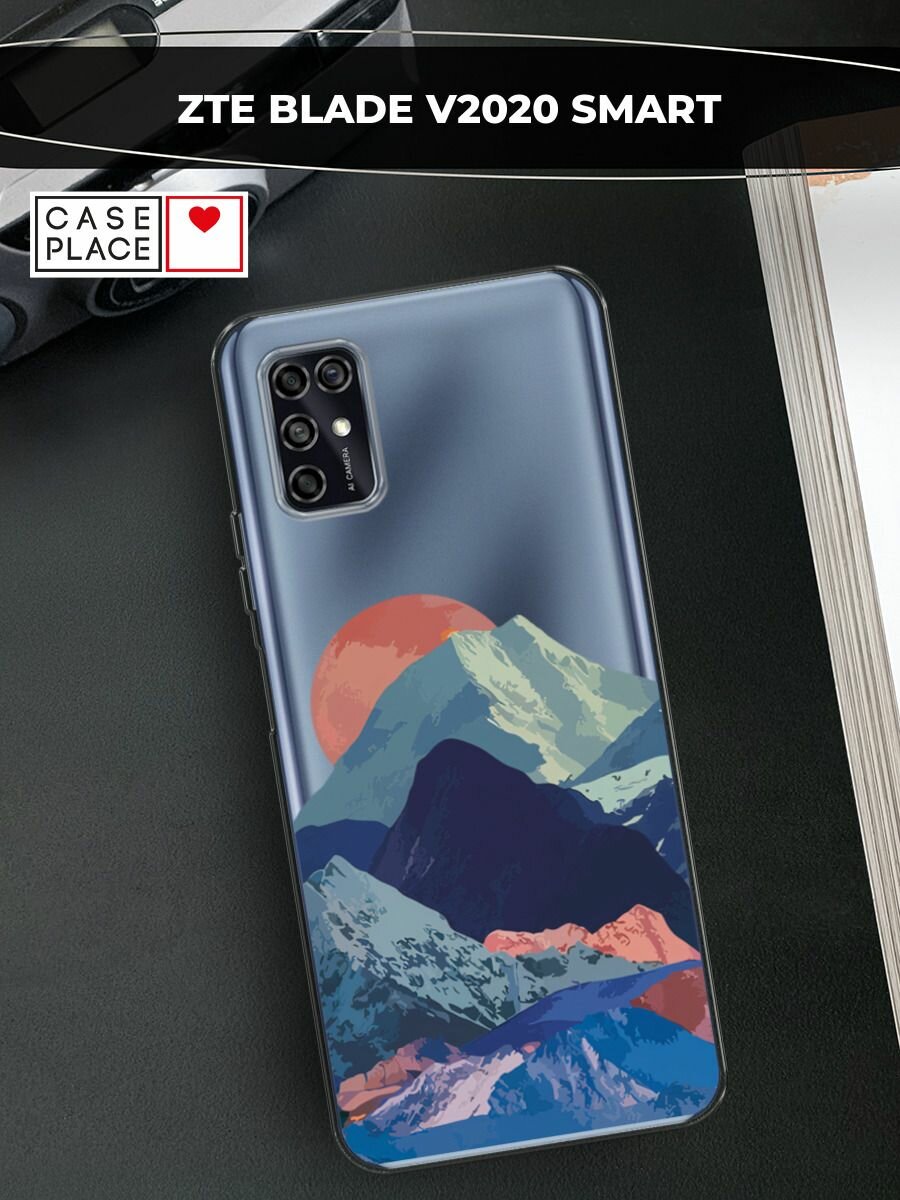 Чехол на ZTE Blade V2020 Smart / ЗТЕ Блейд В2020 Смарт с принтом "Закат в снежных горах", прозрачный
