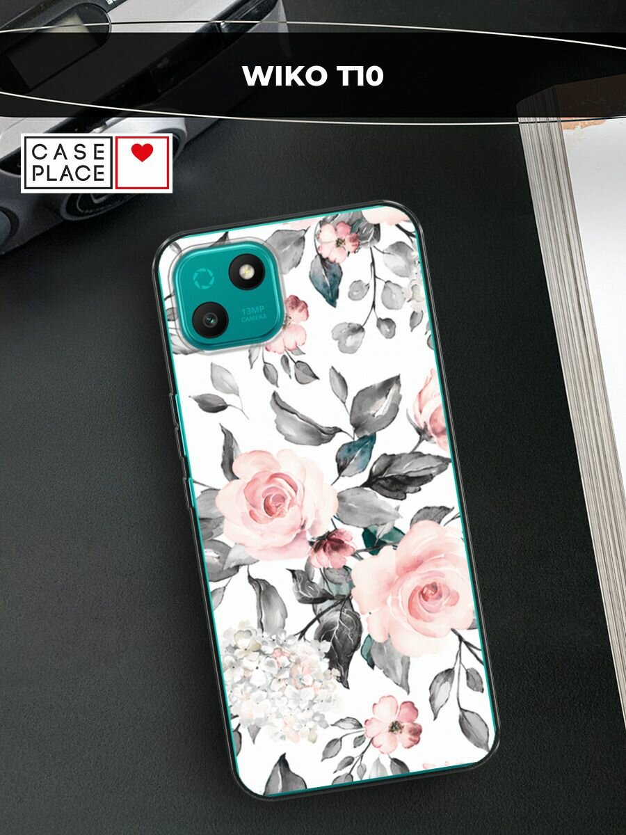 Силиконовый чехол на Wiko T10 / Вико Т10 с принтом "Розы на белом"