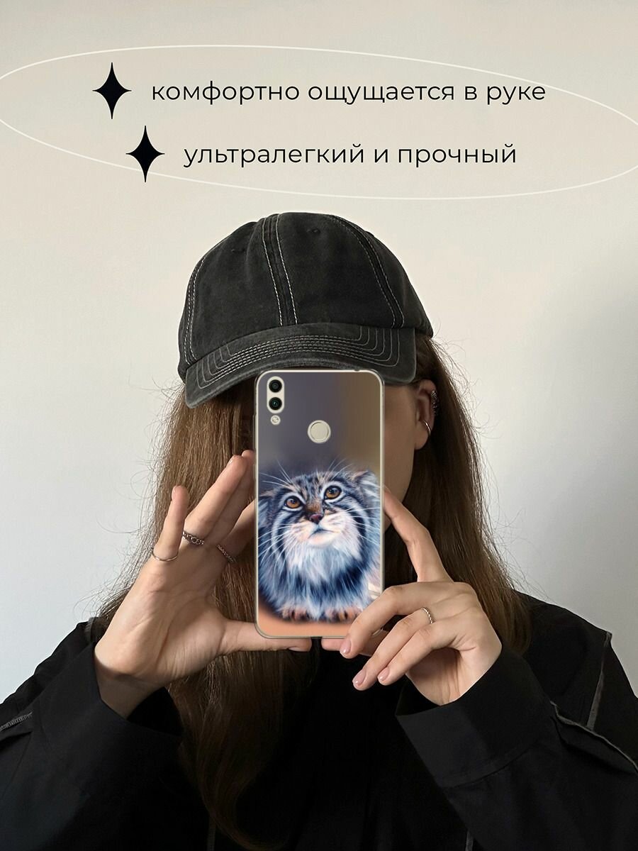 Силиконовый чехол на Honor 8C / Хонор 8С с принтом "Кот манул 2" — фото 1