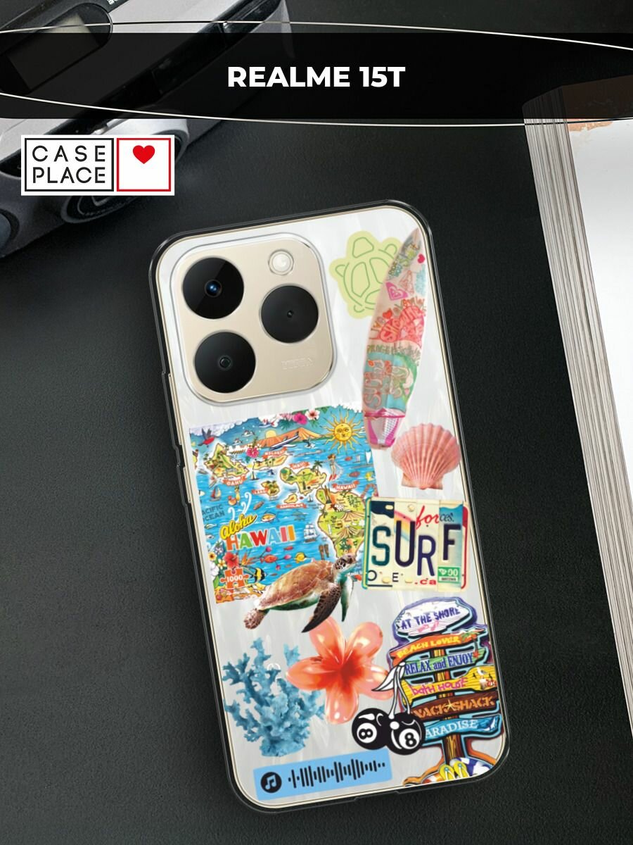 Чехол на Realme 15T / Реалми 15Т с принтом "Summer collage", прозрачный