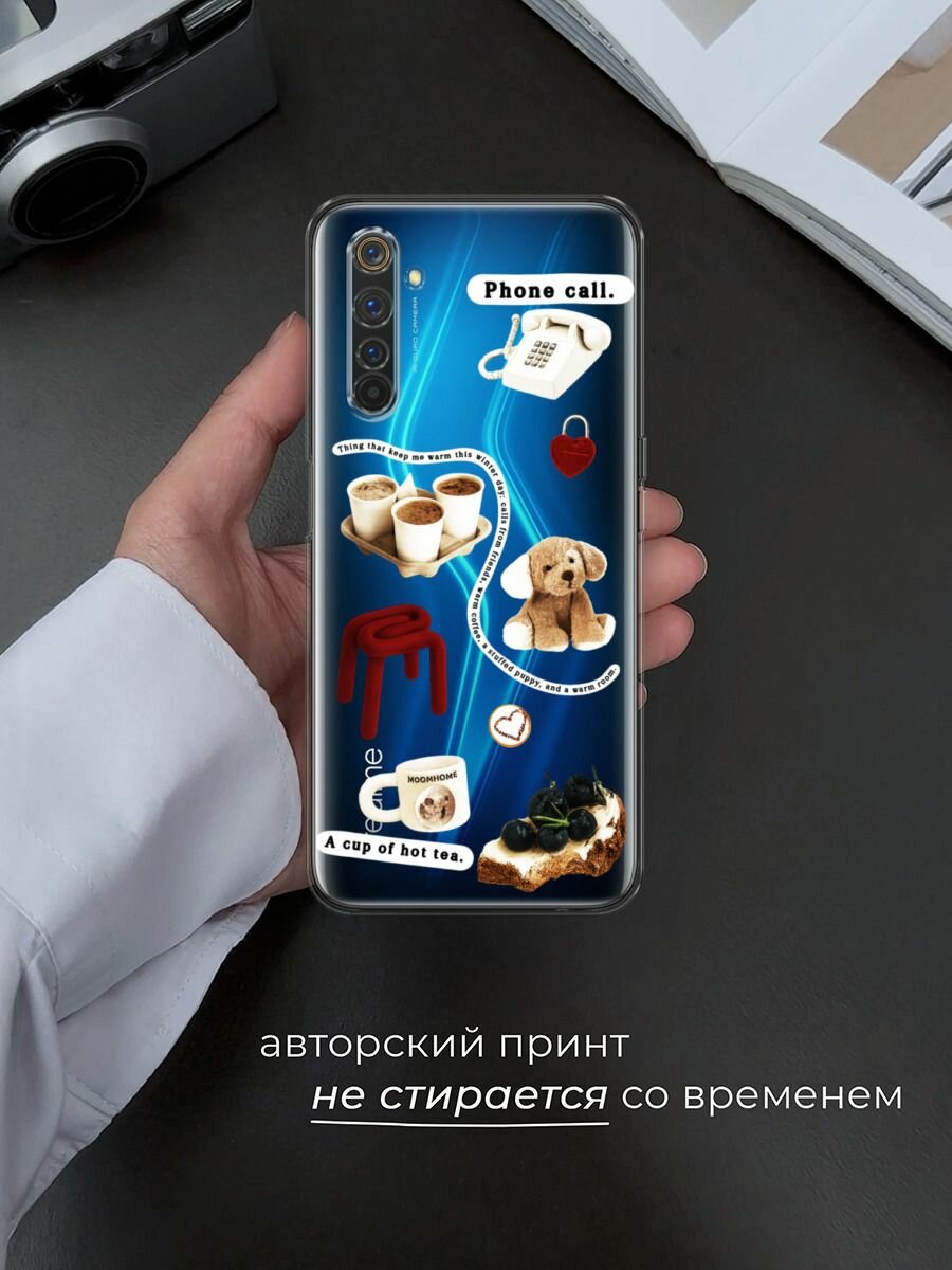 Чехол на Realme 6 Pro / Реалми 6 Про с принтом "Phone call", прозрачный — фото 1