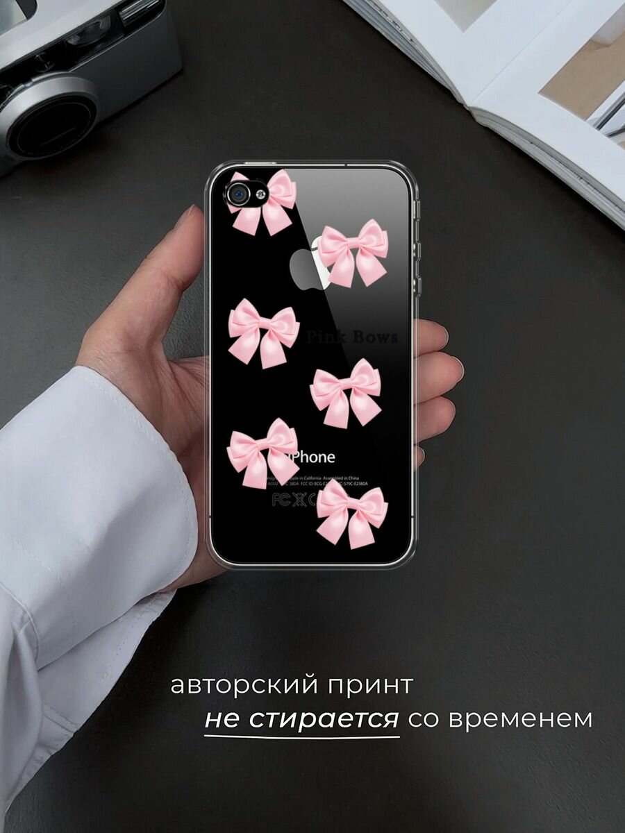 Чехол на Apple iPhone 4/4S / Айфон 4/4S с принтом "Pink Bows", прозрачный — фото 1