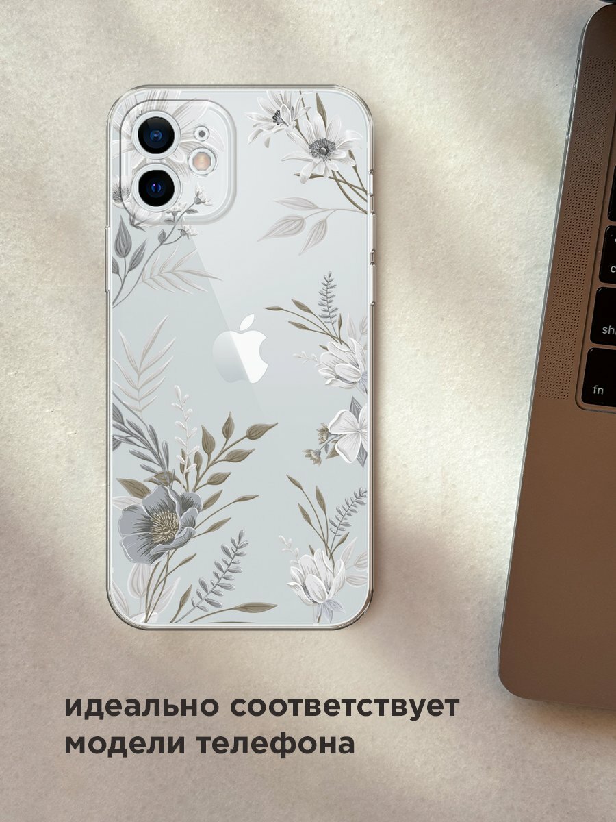 Чехол на Apple iPhone 12 mini / Айфон 12 Мини с принтом "Цветы сепия 3" — фото 1