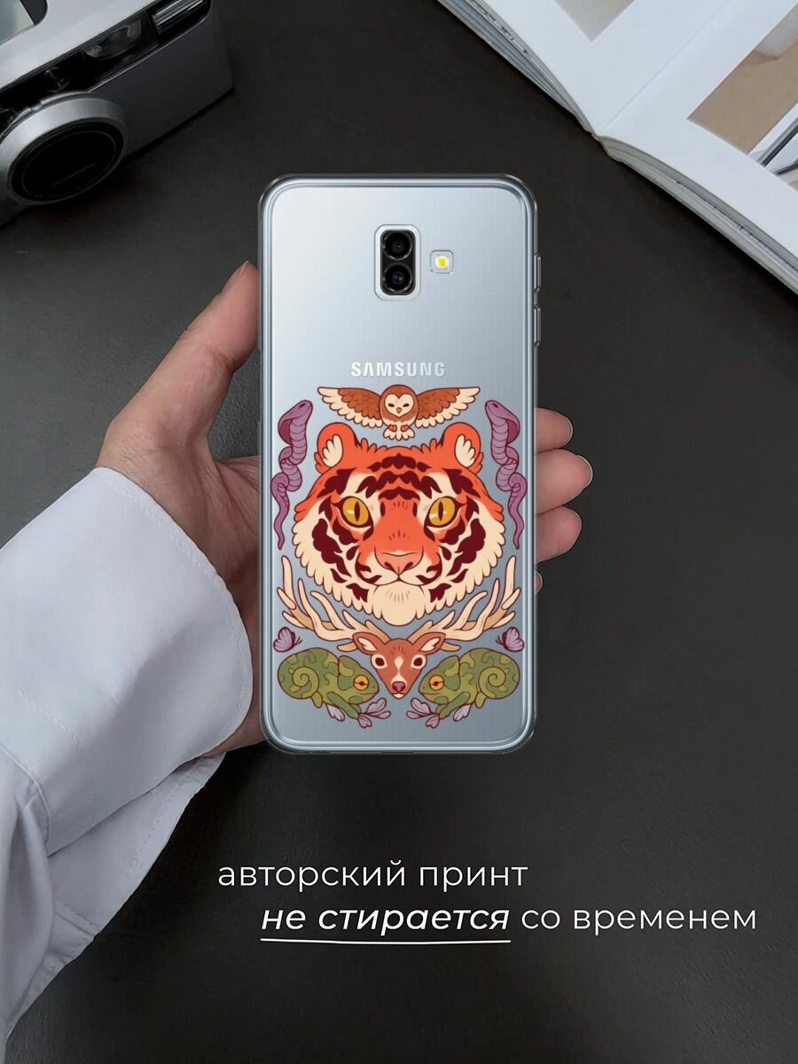 Чехол на Samsung Galaxy J6 + / Самсунг Галакси J6 Плюс 2018 с принтом "Лесные обитатели", прозрачный — фото 1