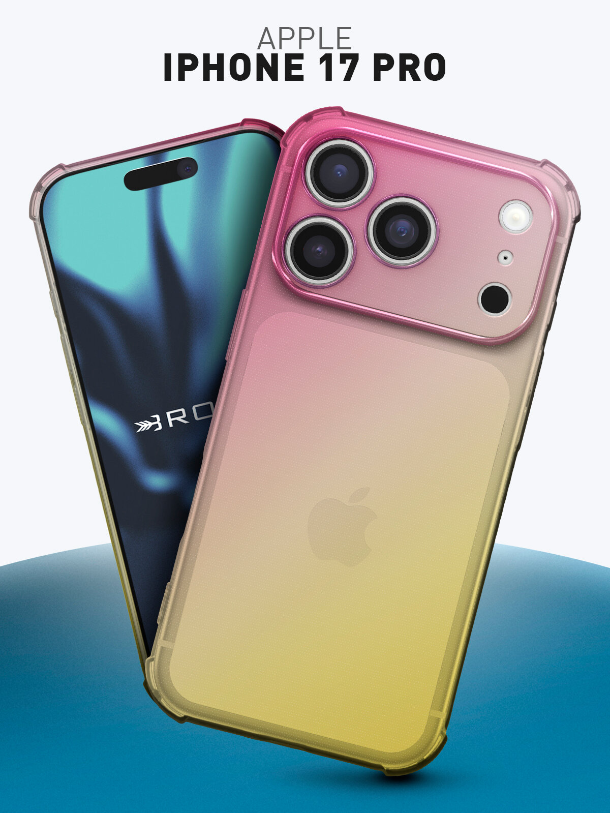 Противоударный силиконовый чехол Rosco на Apple iPhone 17 Pro (Айфон 17 Про), прозрачный розово-золотистый