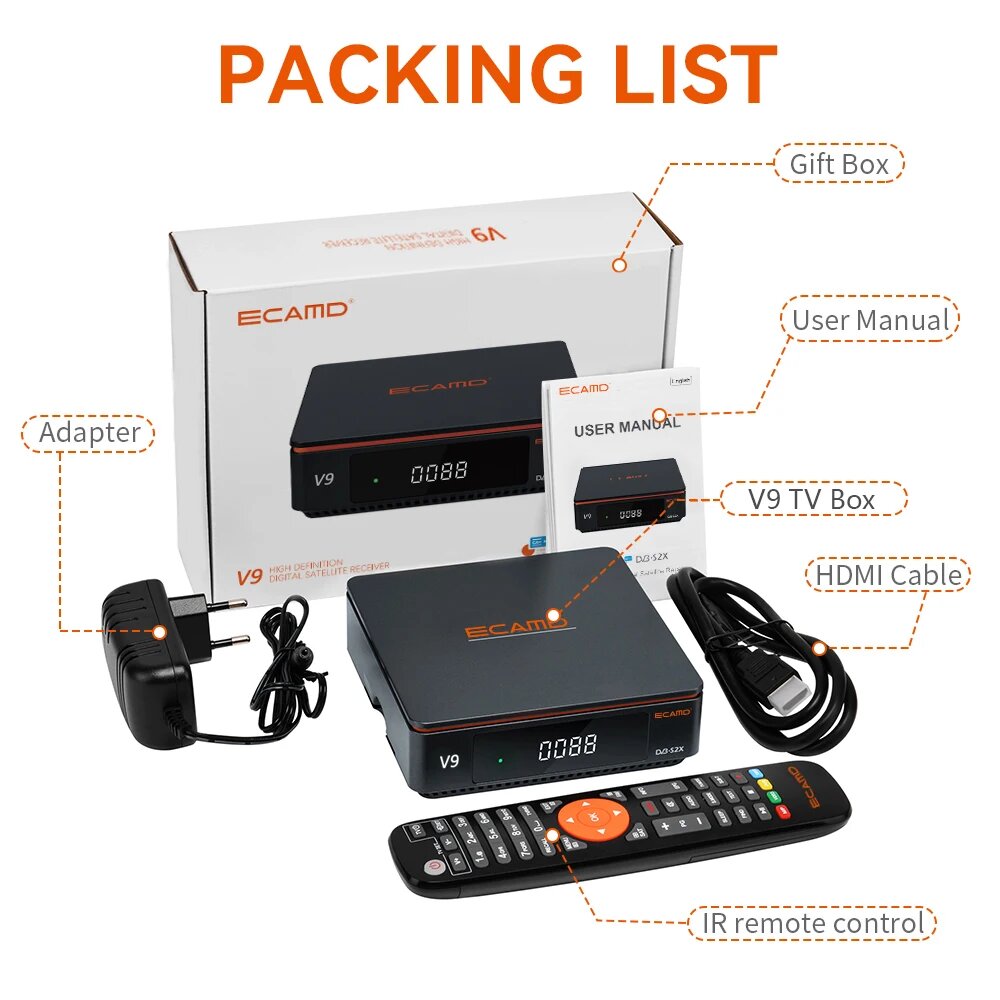 ECAMD V9 Prime HD Спутниковый ресивер, ECAMD V9, Европейская