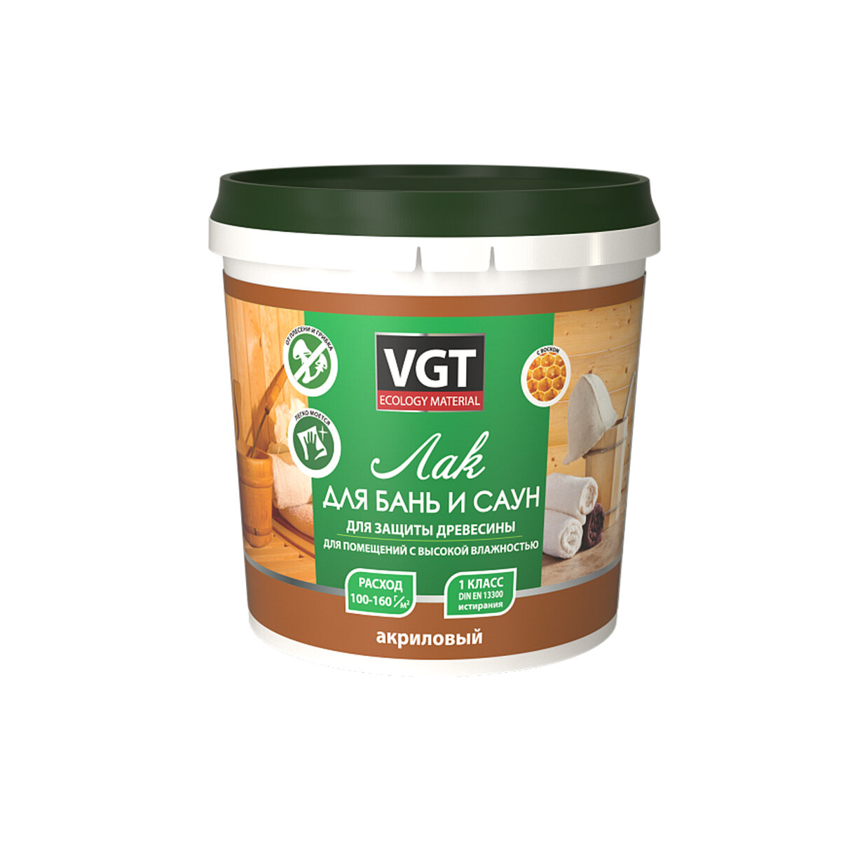 Лак для бань и саун VGT акриловый, влагостойкий, 0.9 кг