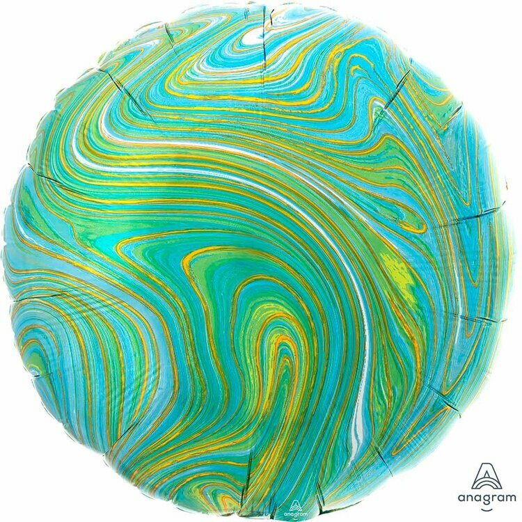 Воздушный шар Anagram без рисунка, круг 18" Мрамор Blue Green