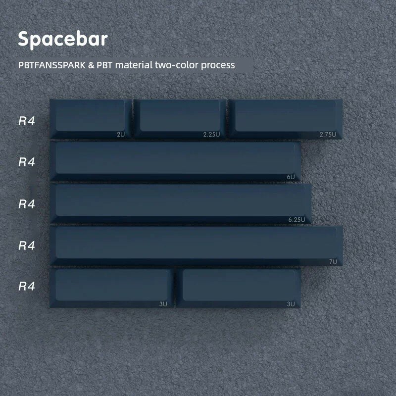 Механическая клавиатура PBTfans, оригинальные двухцветные PBT-кейкапы для пробелов 2u, 2.25u, 3u, 6u, 6.25u, 7u spark