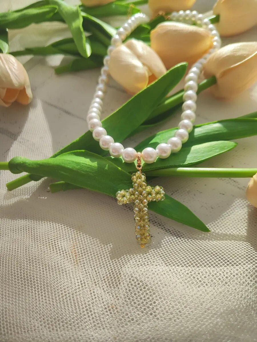 Чокер Seit Jewelry, стекло, длина 38 см, зеленый, белый — фото 1