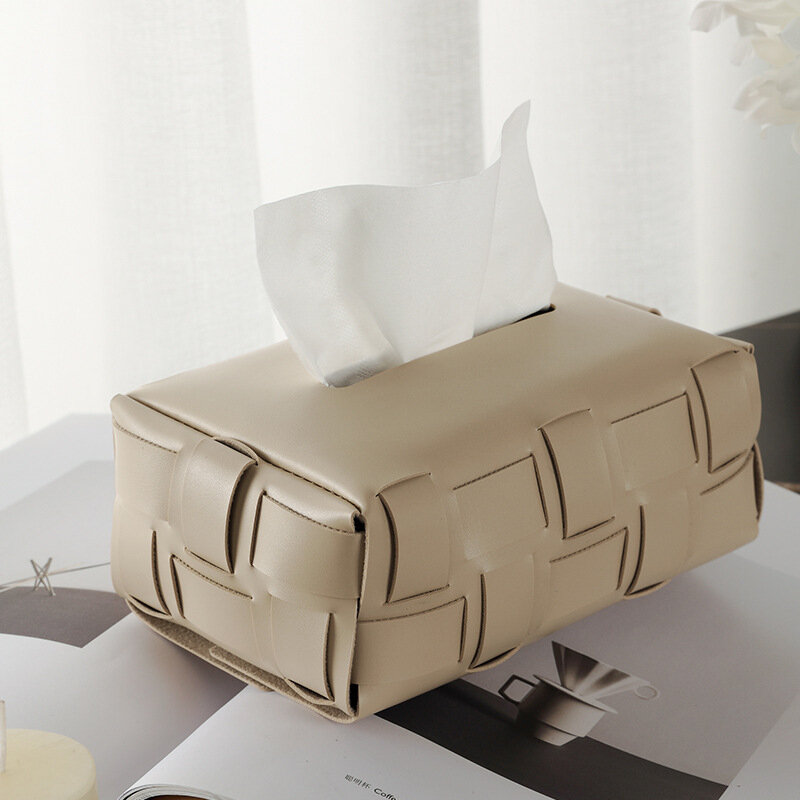 Черно-белая шахматная доска тканая кожаная коробка для салфеток автомобиля высокого класса светло-роскошная гостиная