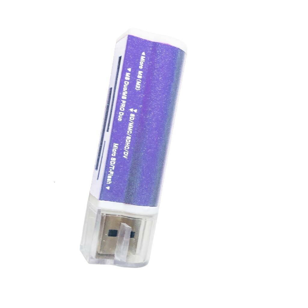Адаптер-ридер карт памяти USB 2.0 для SD, TF, MS, M2, Фиолетовый.