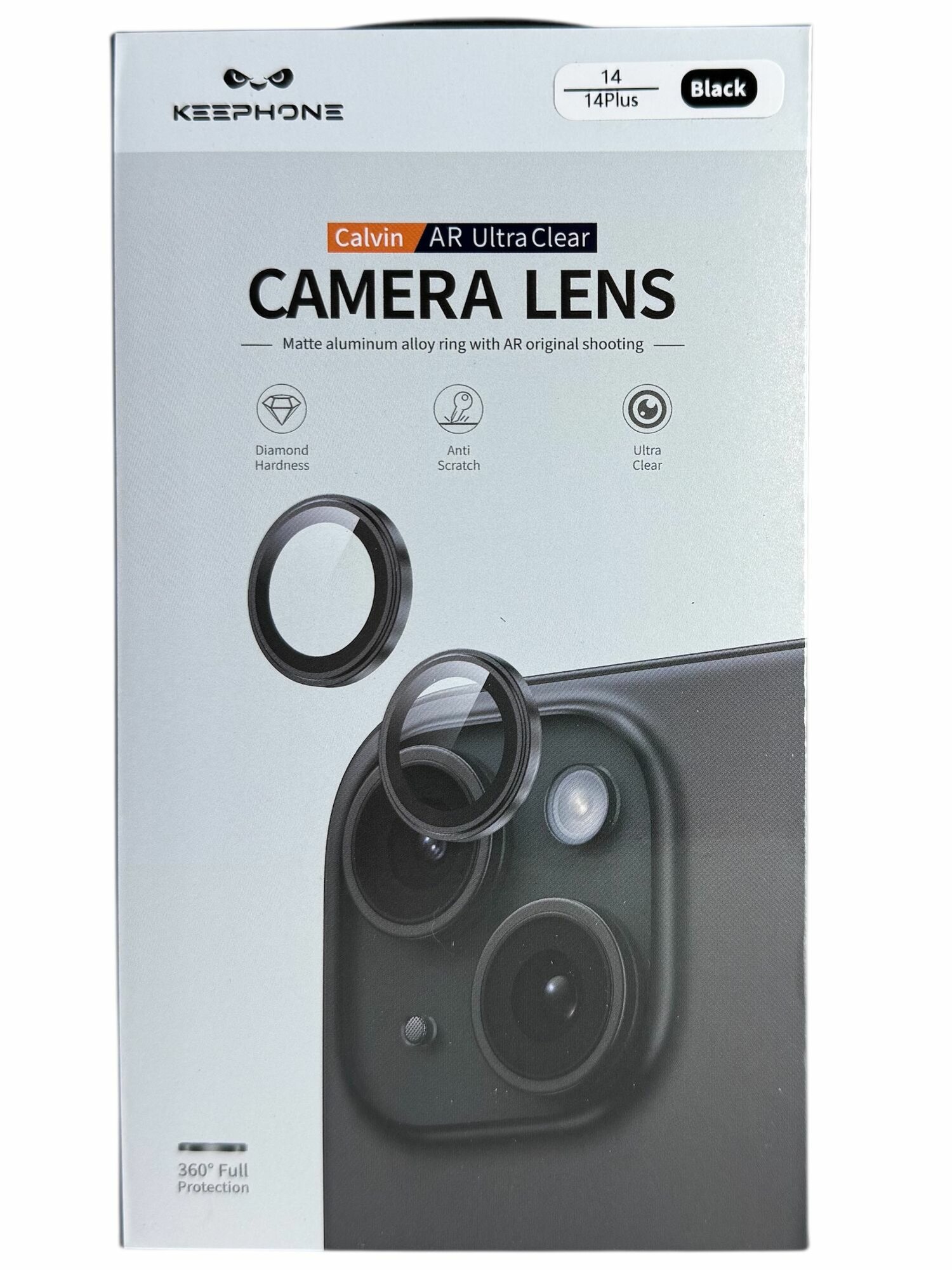 Защитные Линзы Keephone Calvin на камеру для телефона Iphone 14 / 14 Plus, из алюминиевого сплава, camera lens, Black (чёрный)