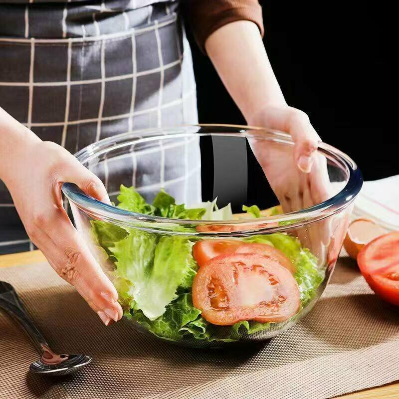 Утолщенная миска из высококачественного боросиликатного стекла, прозрачная салатница, большая миска для смешивания, антипригарная миска, миска для выпечки и взбивания яиц, устойчивая к высоким температурам