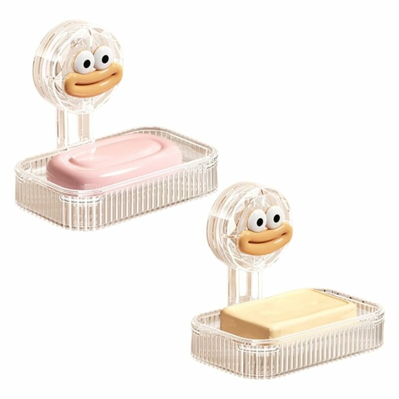 Упаковка из 2 штук, мыльница на присоске, настенная двухслойная сливная для ванной комнаты без перфорации-прозрачная