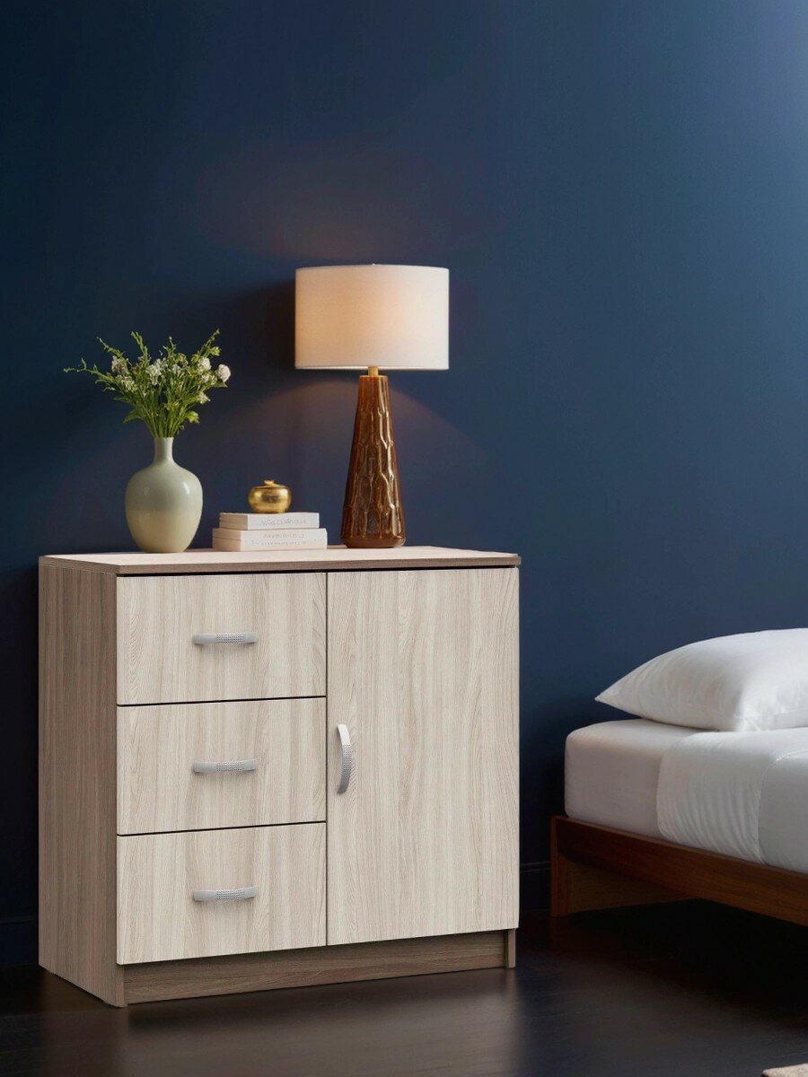 Комод Стендмебель 3 ящика Басса КМ-553-М, 1 створка, ясень шимо светлый, ясень шимо темный