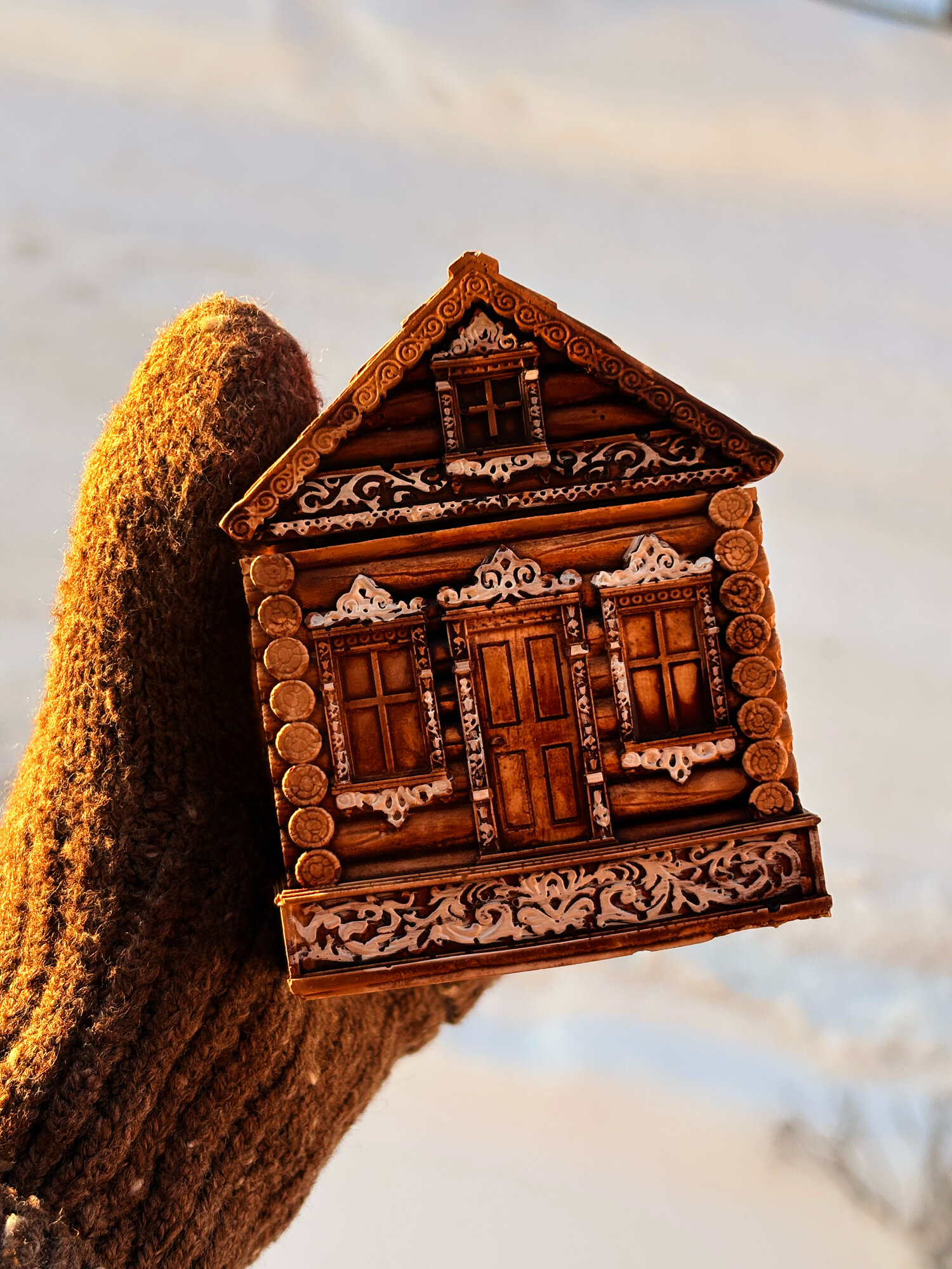 Шкатулка "Деревенский Домик", универсальная, цвет коричневый/серый, 8,5 см x 11,3 см