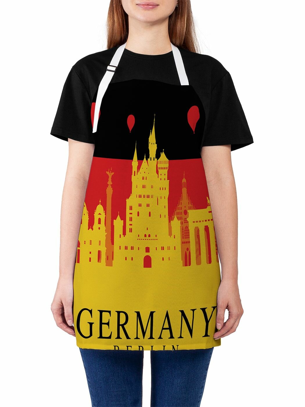 Фартук для кухни тканевый "Берлин на флаге Германии" / водоотталкивающий, универсальный размер , JoyArty