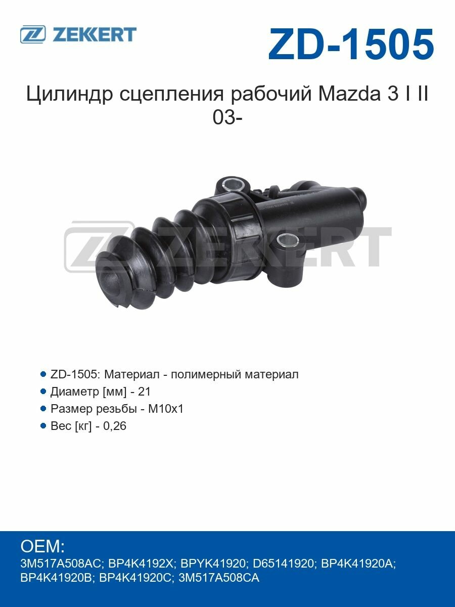 Zekkert Цилиндр сцепления рабочий Mazda 3 I II с 2003 года