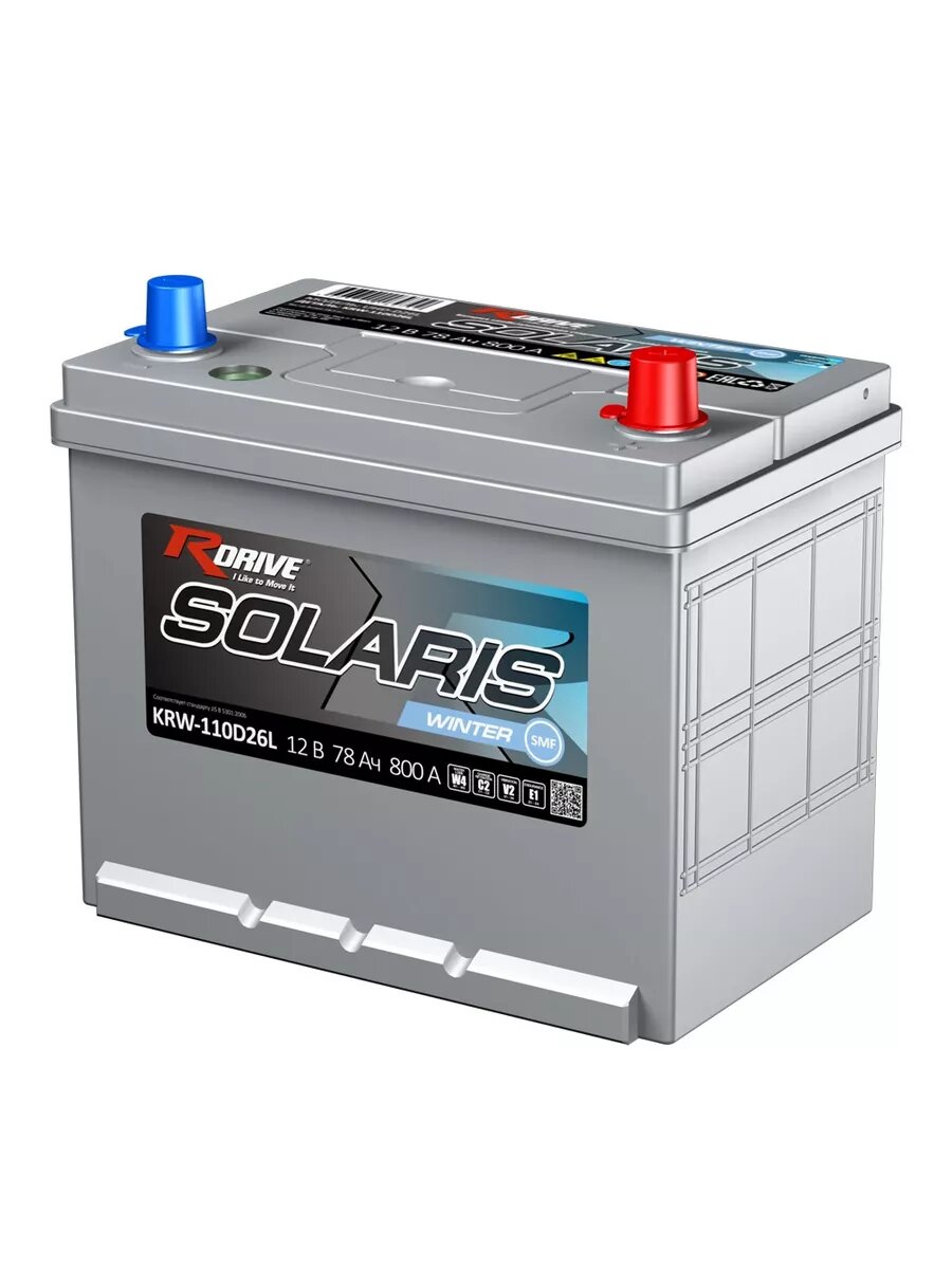 Аккумулятор RDRIVE SOLARIS 110D26L 12V 78Ач обр. пол.