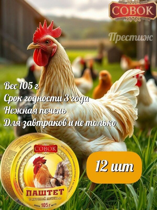 Паштет Совок "Паштет с куриной печенью", в жестяной банке, набор 12 штук, ГОСТ, 105г