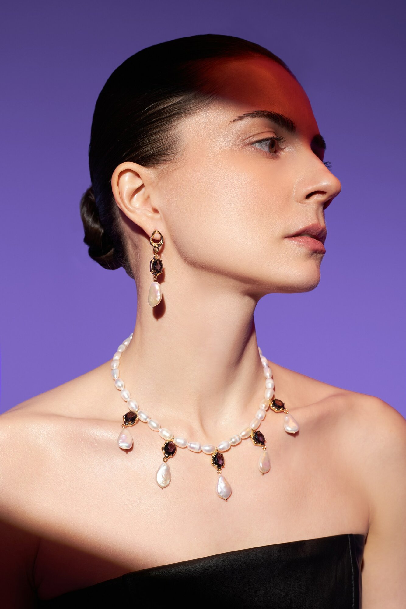 Колье, жемчуг пресноводный культивированный, жемчуг барочный, кристалл