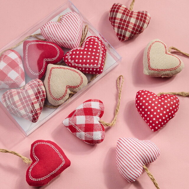 Набор елочных украшений из ткани Сердечки - Кантри Love 6 шт, подвеска, Breitner, 22-3050A