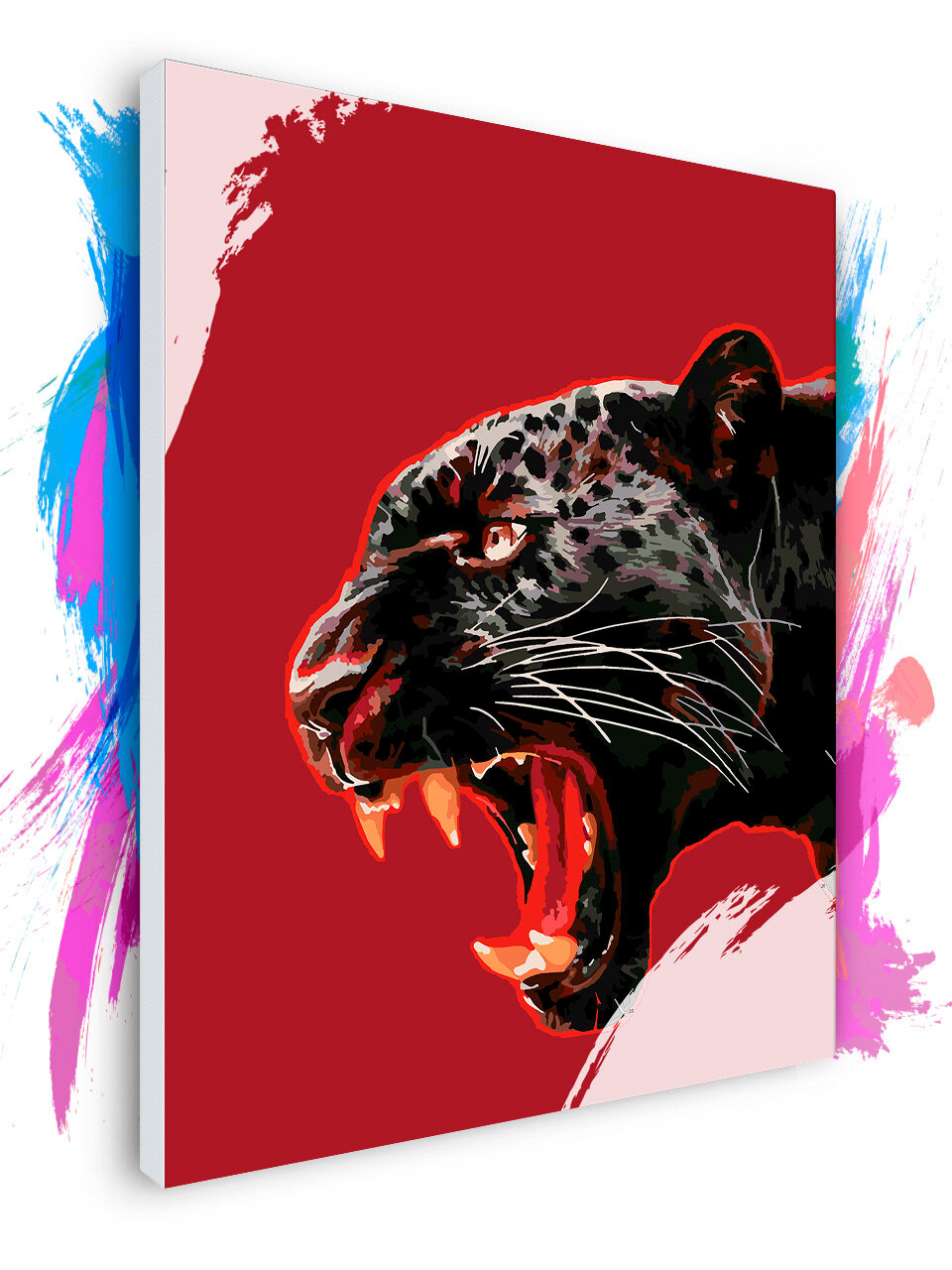 Картина по номерам на холсте Пантера на красном фоне, 30 х 40 см