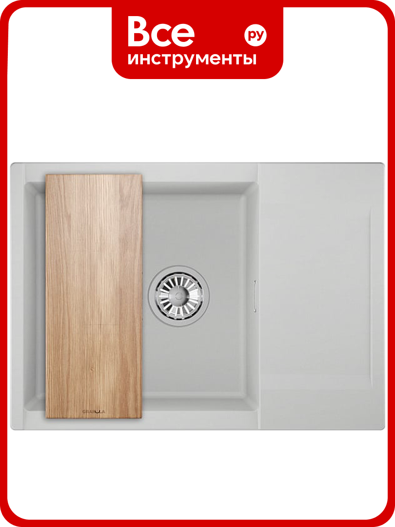 Кухонная мойка GRANULA Estetica 7003 Арктик, прямоугольная, с крылом, кварцевая, матовая, врезная, 700x500 мм, 1 чаша,