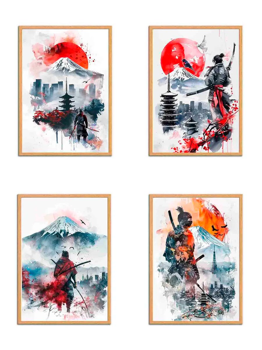 Снегирь Самурай, 4 Плаката, 30x21см
