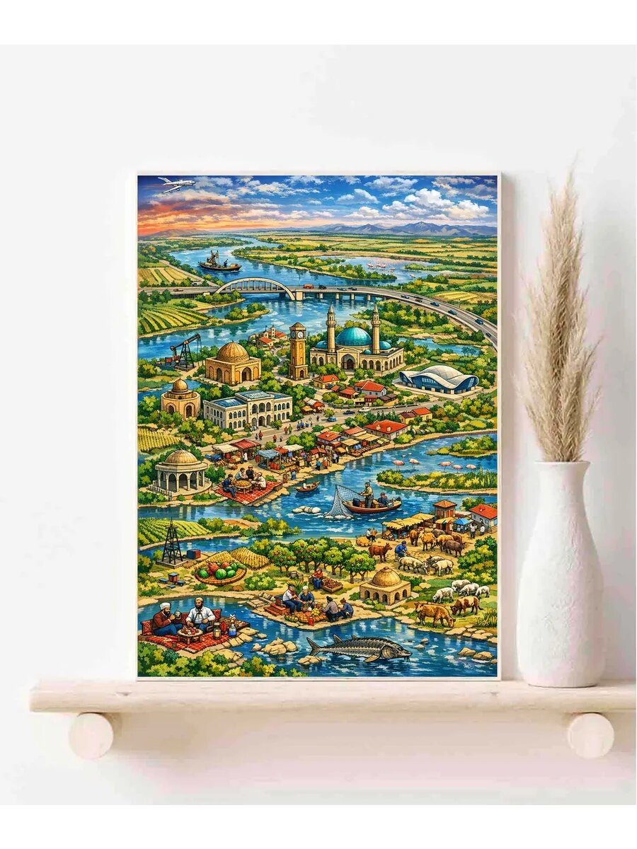 Сальяны, Азербайджан, Fantasy Map, Карта, Плакат 30x42см