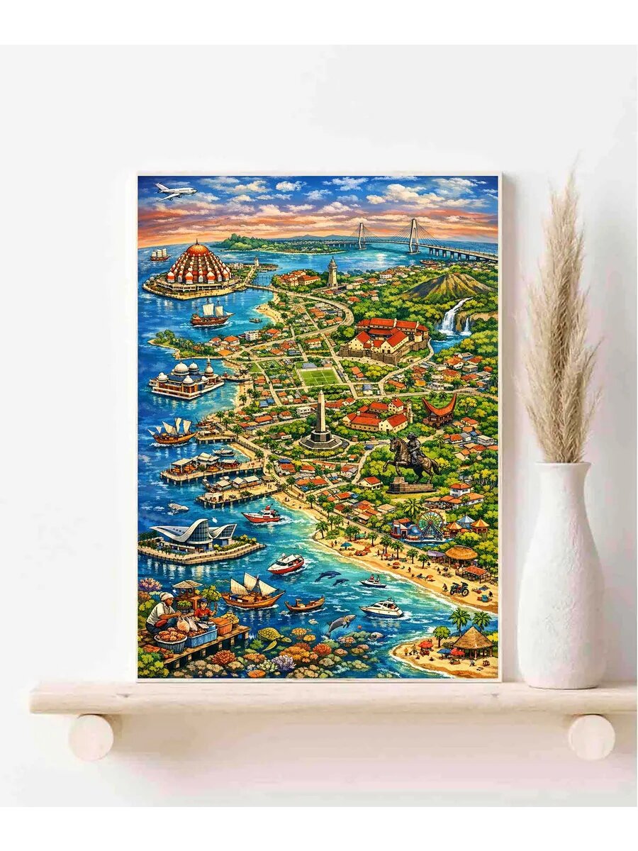 Макассар, Индонезия, Fantasy Map, Карта, Плакат 30x42см