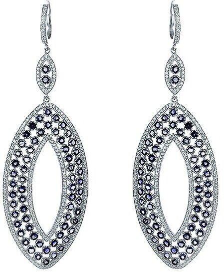 Серьги, серебро, 925 проба, иолит, циркон