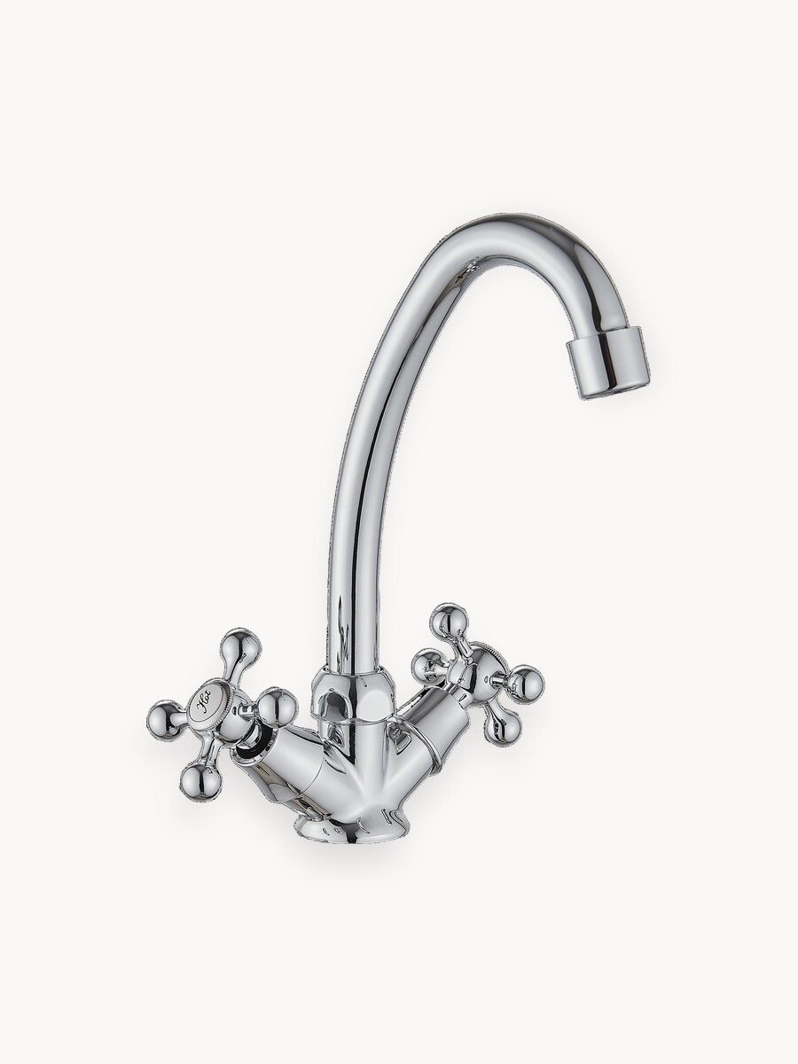 Смеситель на кухню Diadonna D400-65 высокий излив, керамические кран-буксы, хром, крепление шпилька